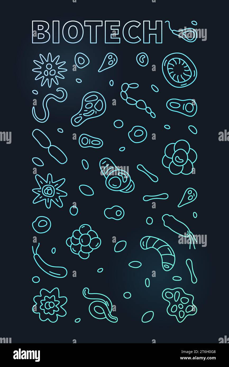 Biotech concept line vector colored vertical banner. Biotechnology and ...
