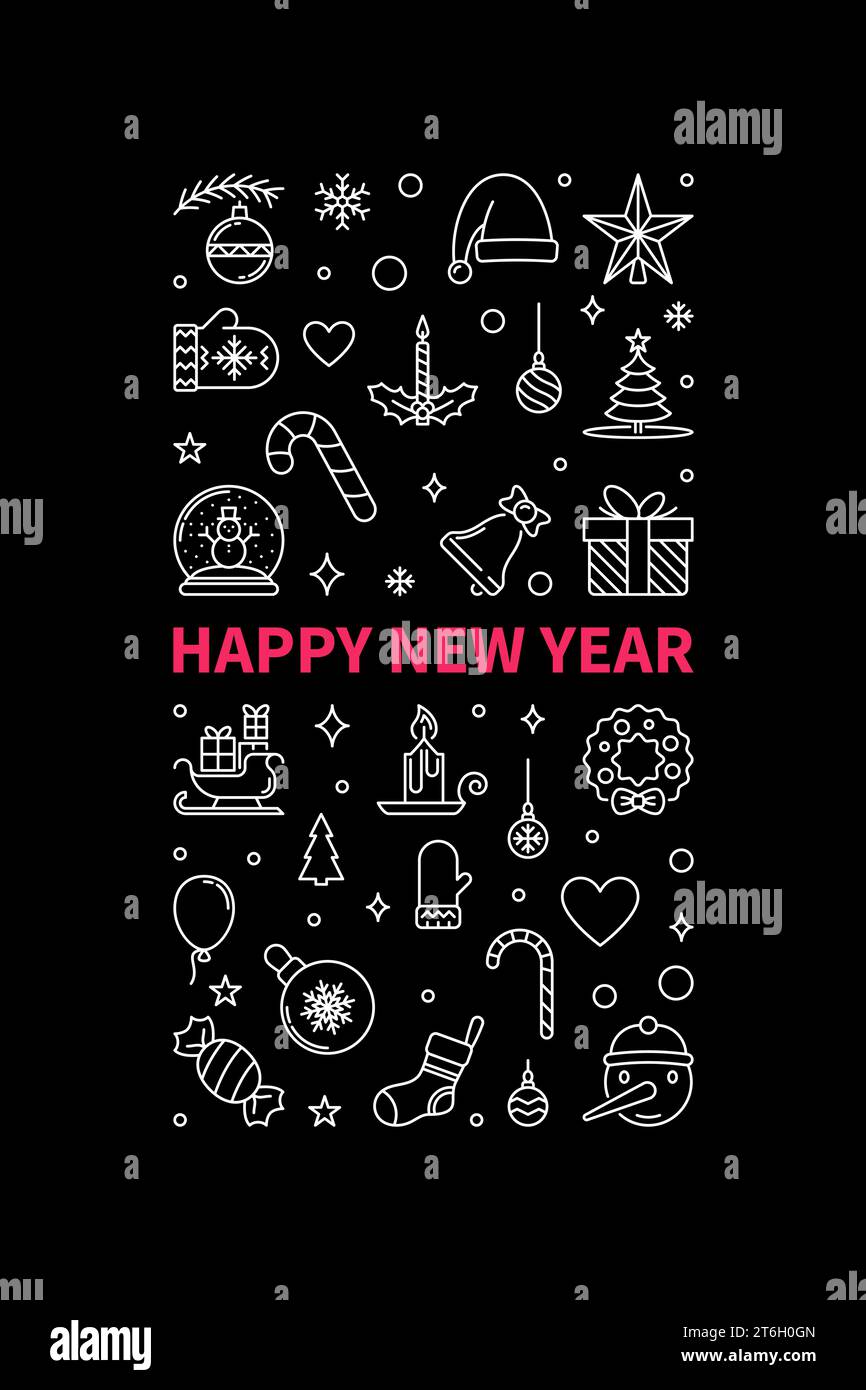 Happy 2024 New Year vector outline vertical Holidays concept dark ...