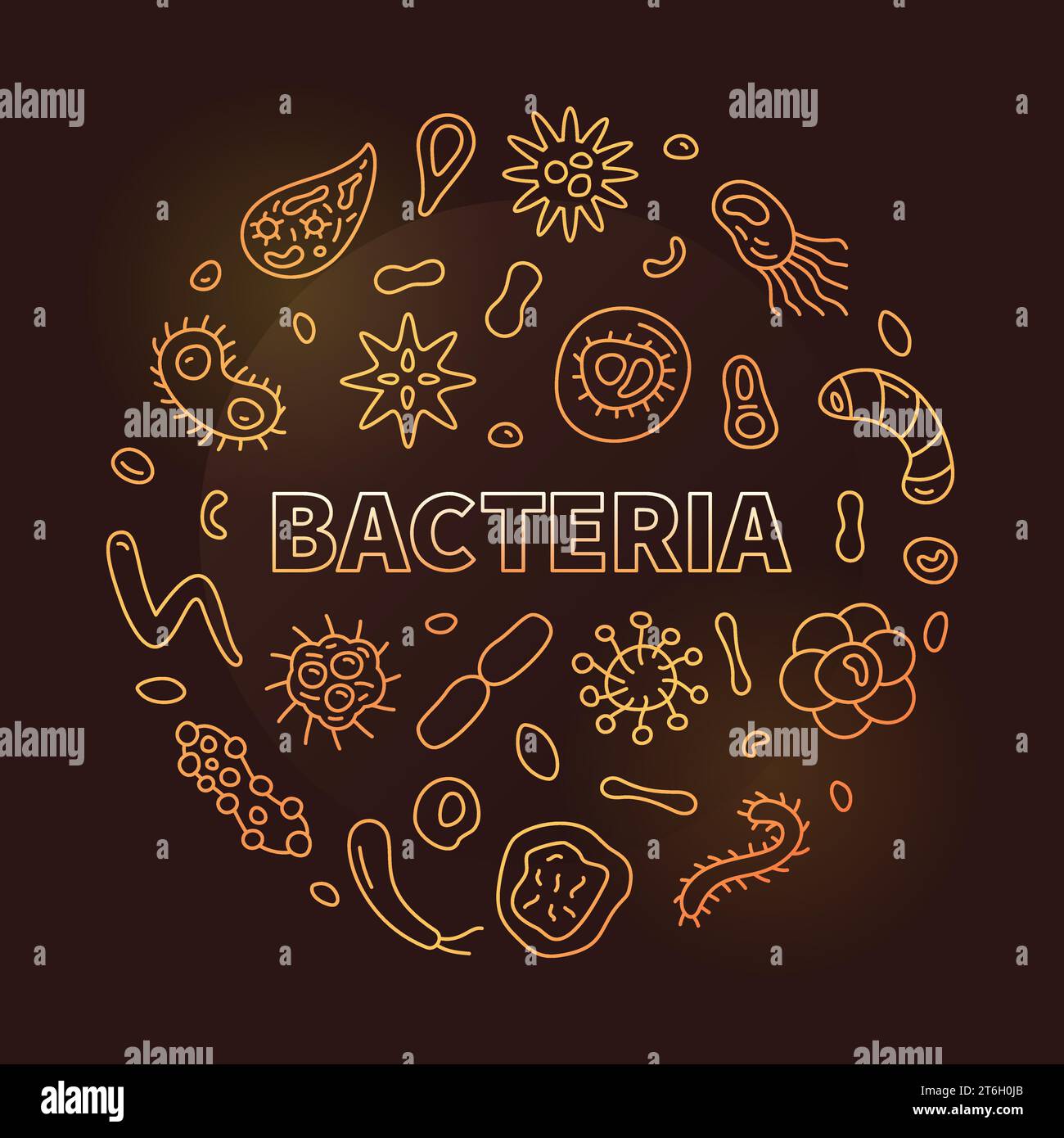 Bacteria concept vector golden round banner with bacterium thin line ...