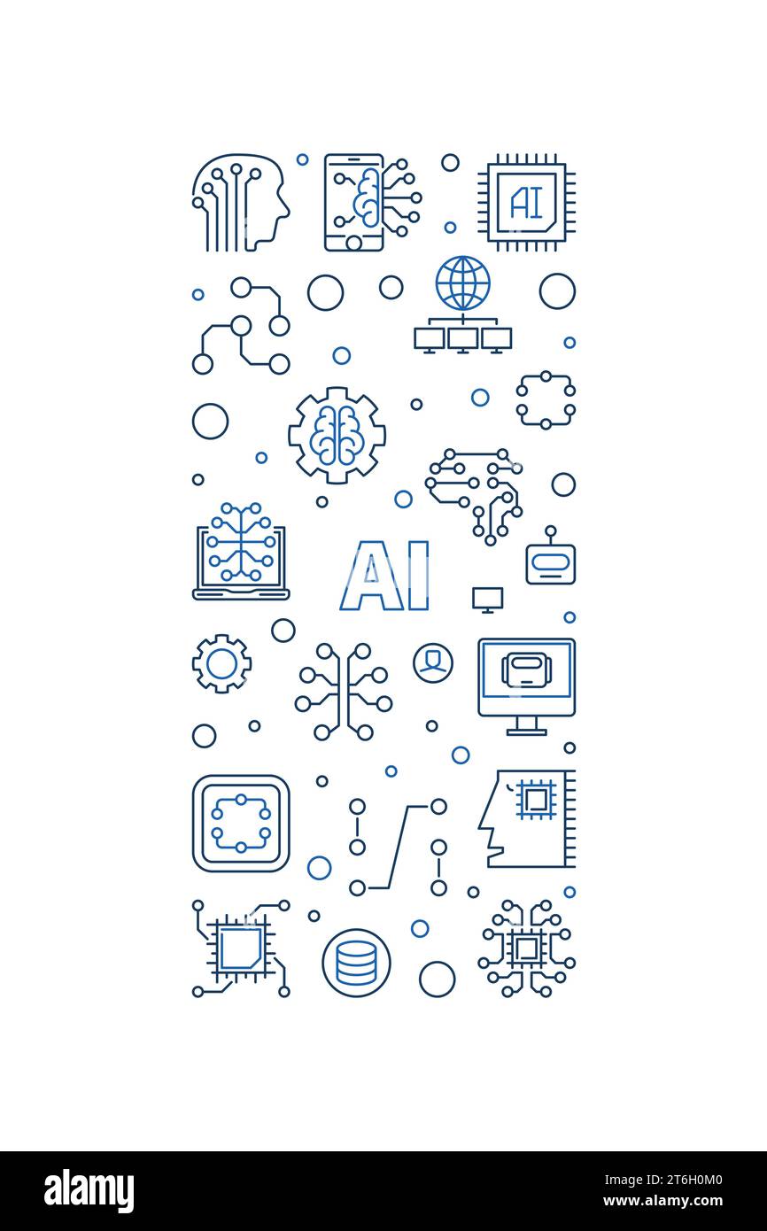 AI Artificial Intelligence concept vector outline vertical banner or ...