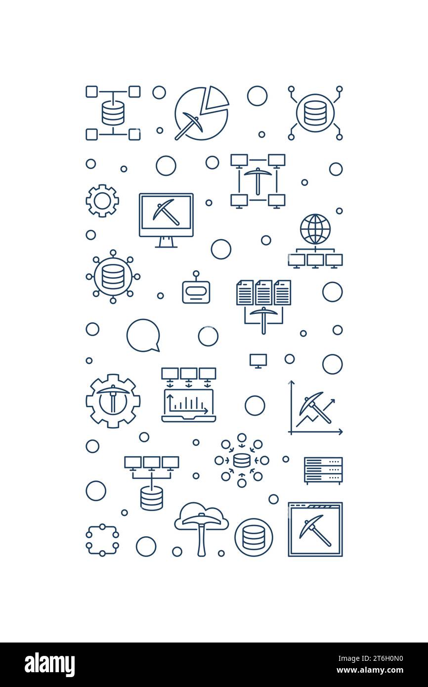 Data Mining vertical banner in thin line style. Database Systems and Analytics concept linear ...