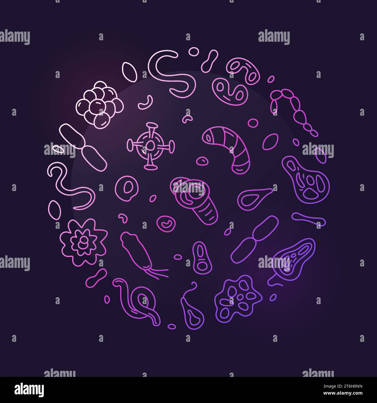 Bioengineering vector Science concept thin line purple round banner ...