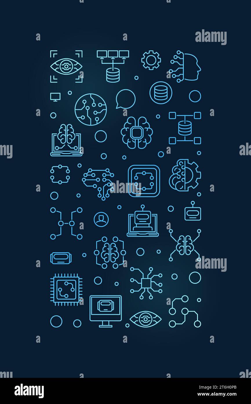 Machine Learning - ML Technology concept blue vertical outline banner ...