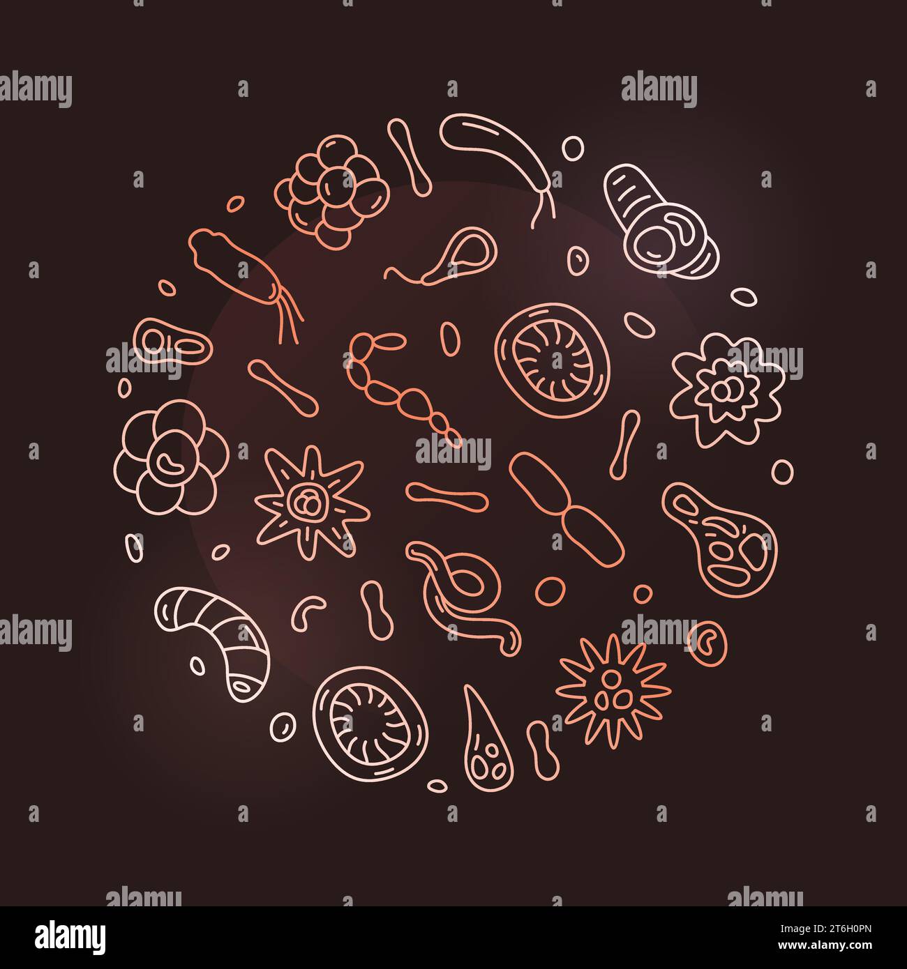 Biotech concept line vector colored round banner. Biotechnology and ...