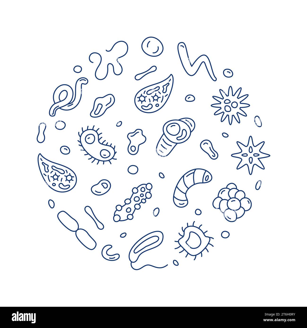 Microscopic Organisms vector Microbiology concept outline round banner ...