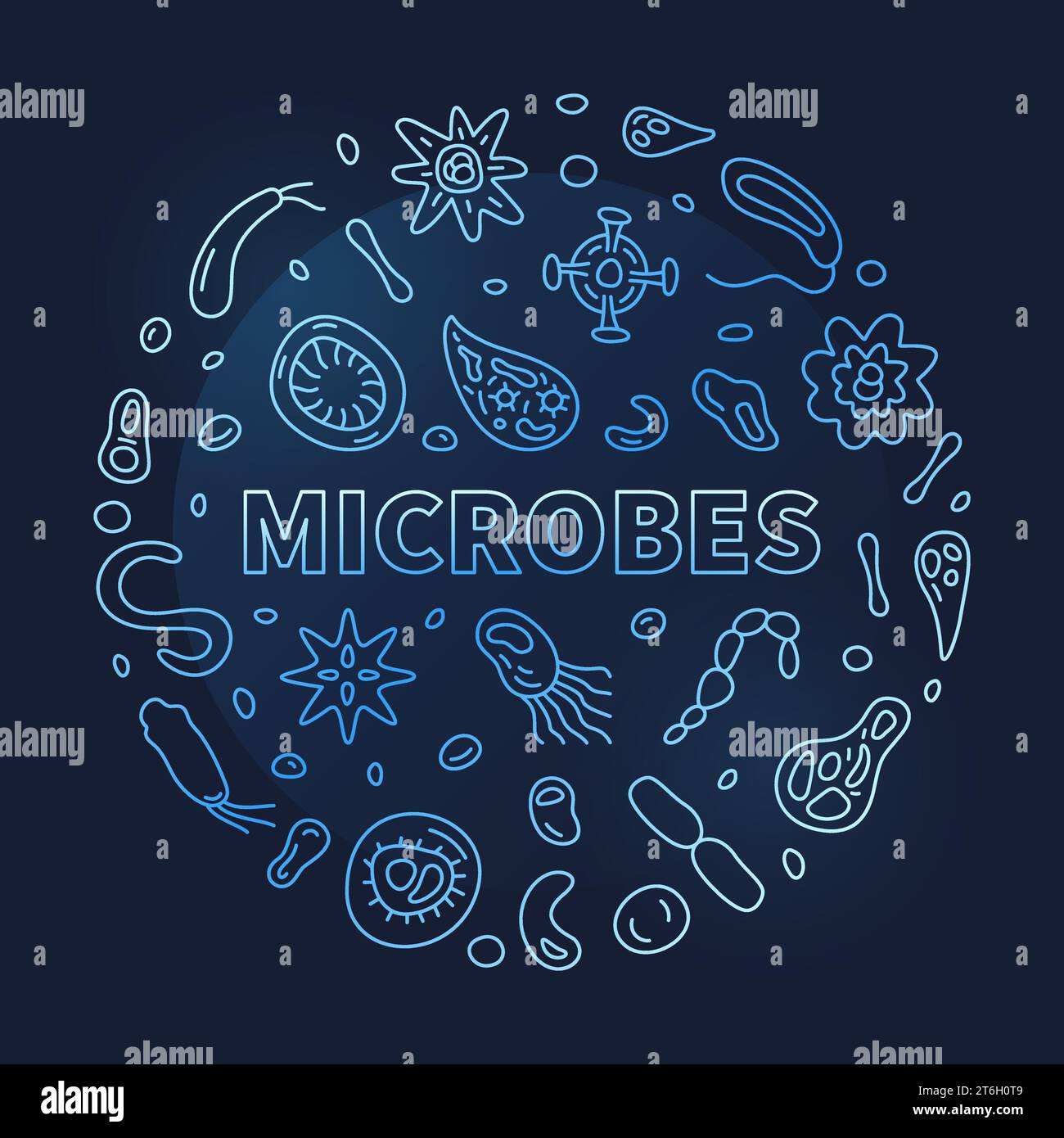 Microbes vector Science concept outline blue round banner or ...