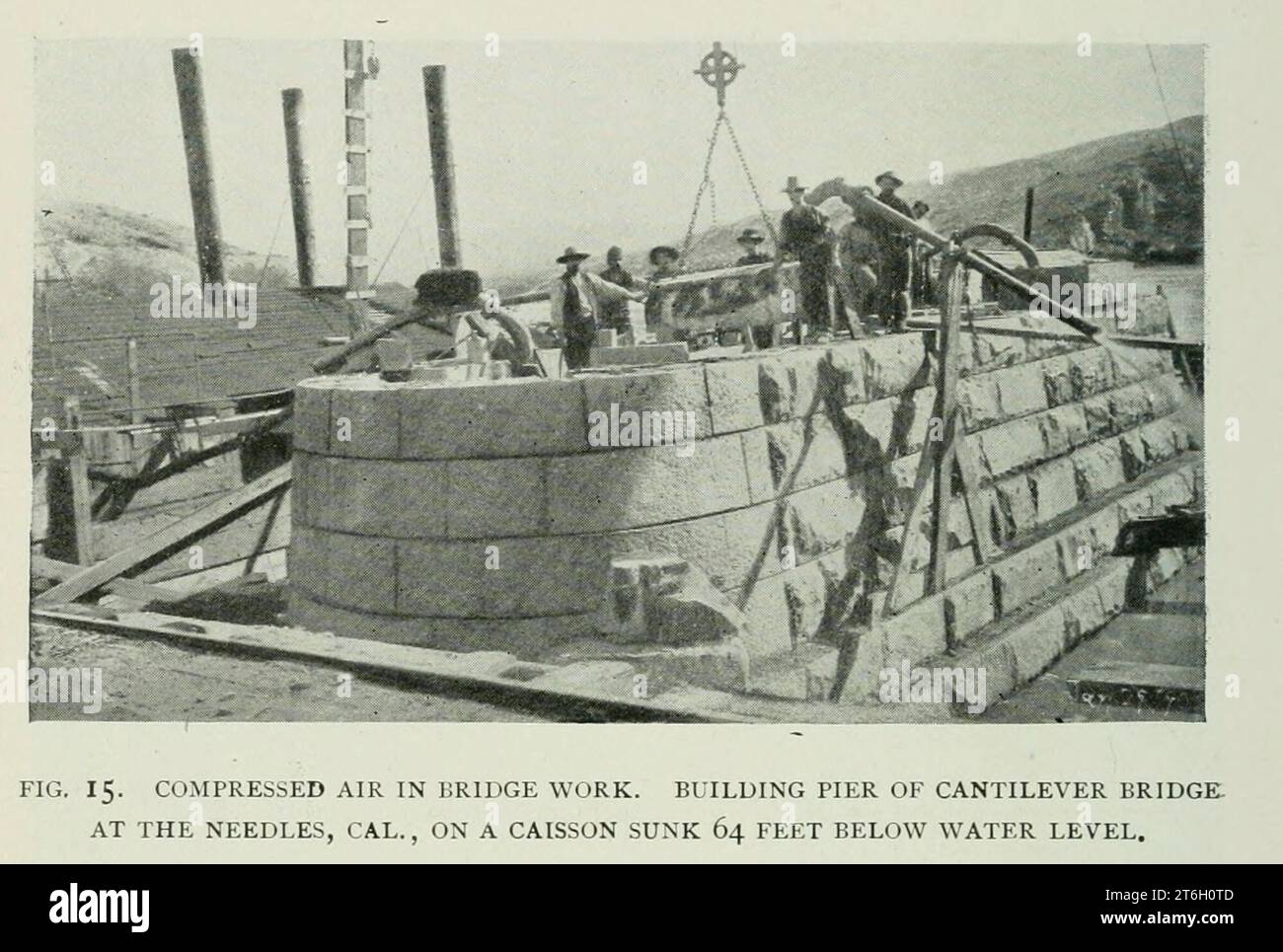 COMPRESSED AIR IN BRIDGE WORK. BUILDING PIER OF CANTILEVER BRIDGE. AT ...