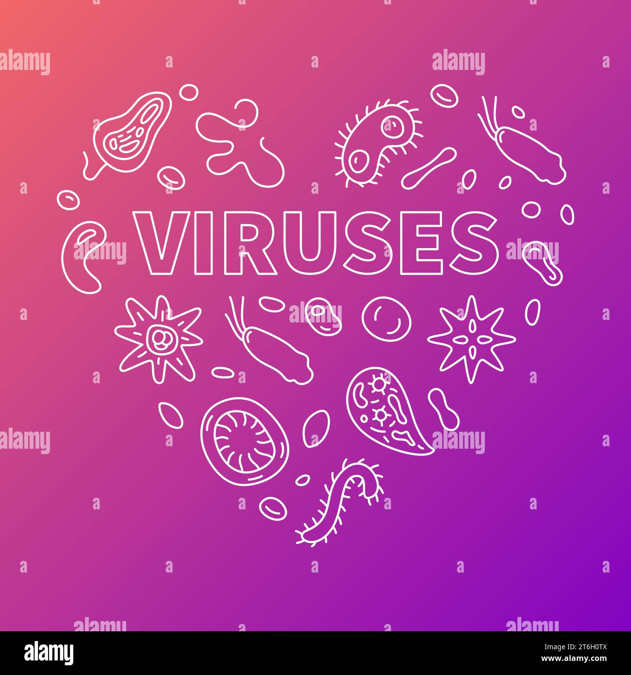 Viruses concept outline heart shaped banner made with bacteria linear ...