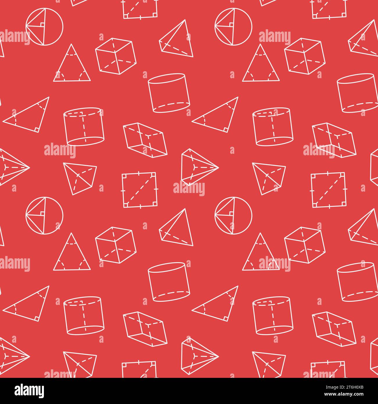 Mathematics Figures red seamless pattern in line style. Geometry ...