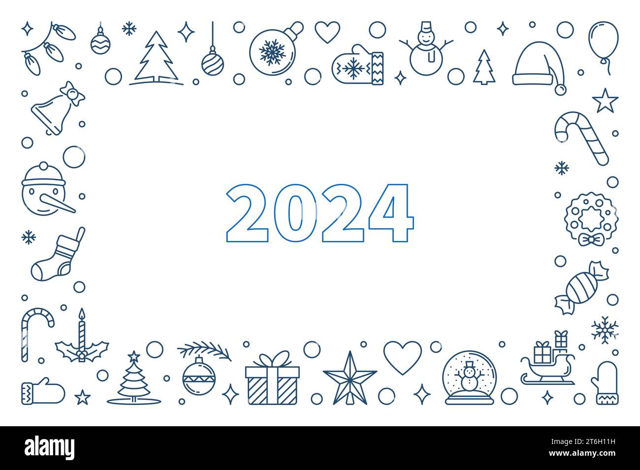 2024 Happy New Year outline horizontal banner - vector Merry Christmas ...