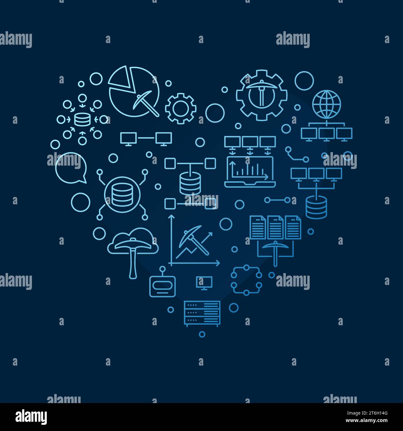 Data Mining Heart Shaped Blue Outline Banner Database Analytics Concept Illustration With Dark