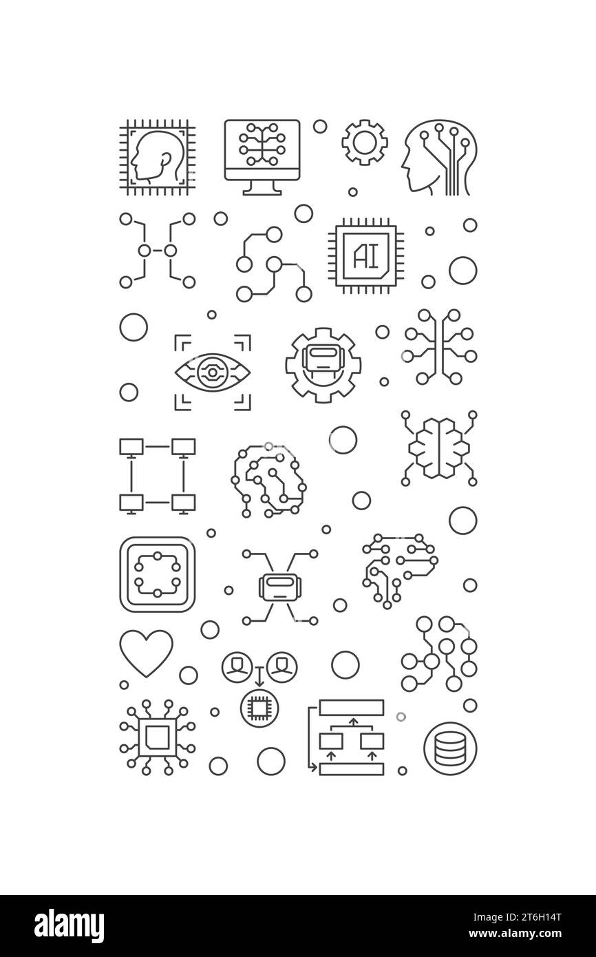 Artificial Intelligence Concept Vertical Outline Banner Or Ai Technology Illustration Stock