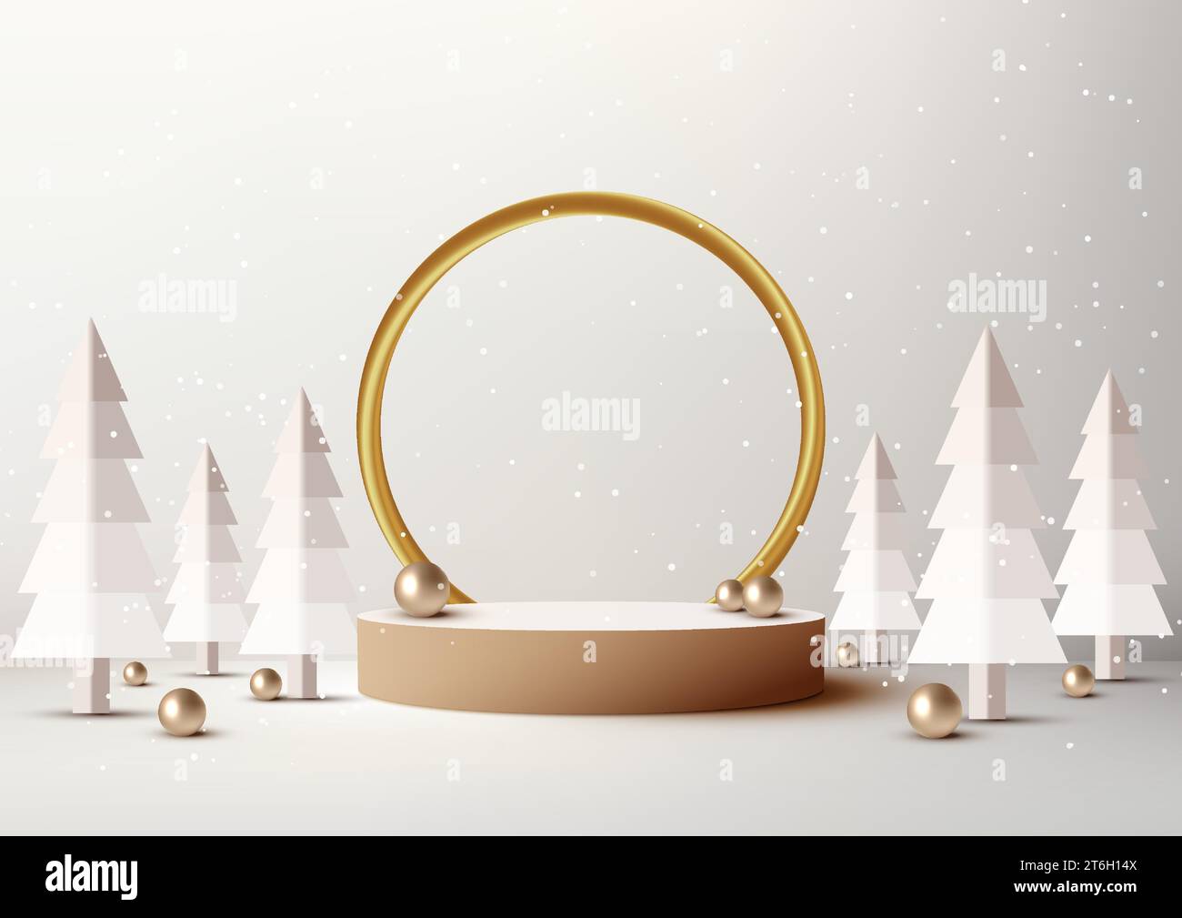 Christmas festive 3D podium decoration with gold circle backdrop and ...