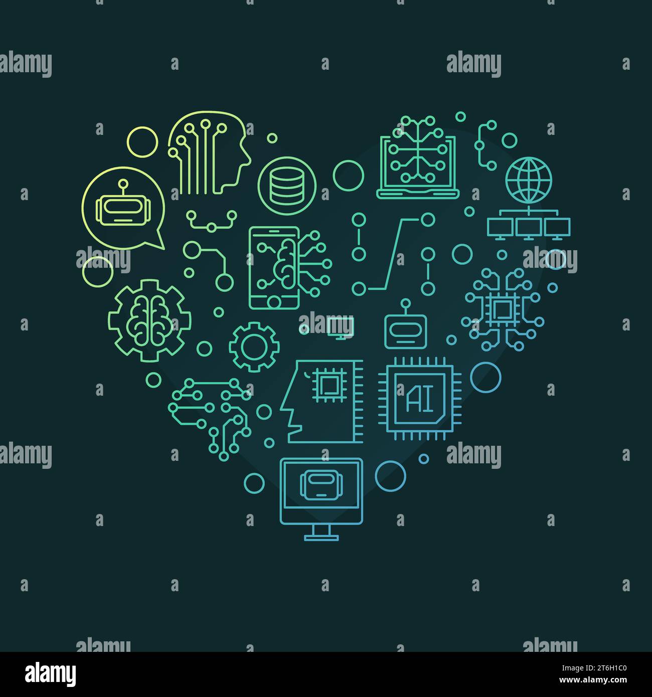 AI Artificial Intelligence Heart concept vector thin line colored heart ...