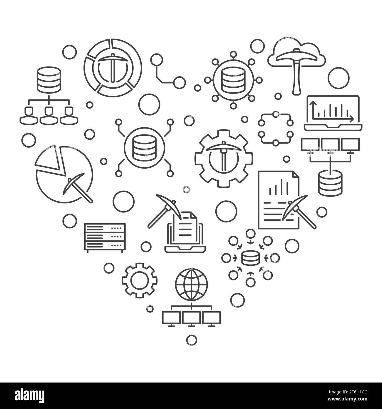 Data Mining concept vector thin line minimal heart shaped banner. Technology linear illustration ...