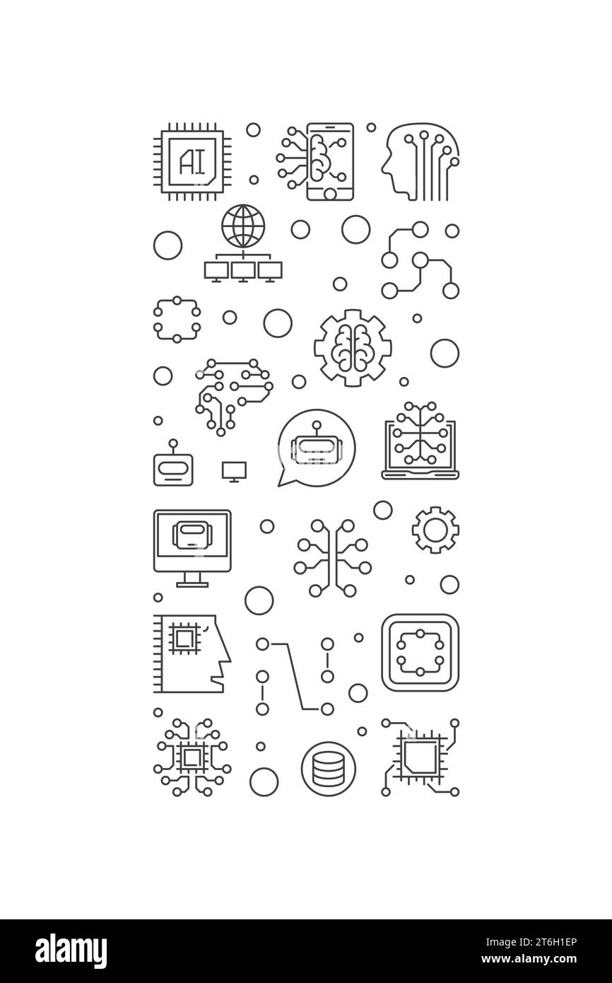 AI - Artificial Intelligence concept vector outline minimal vertical ...