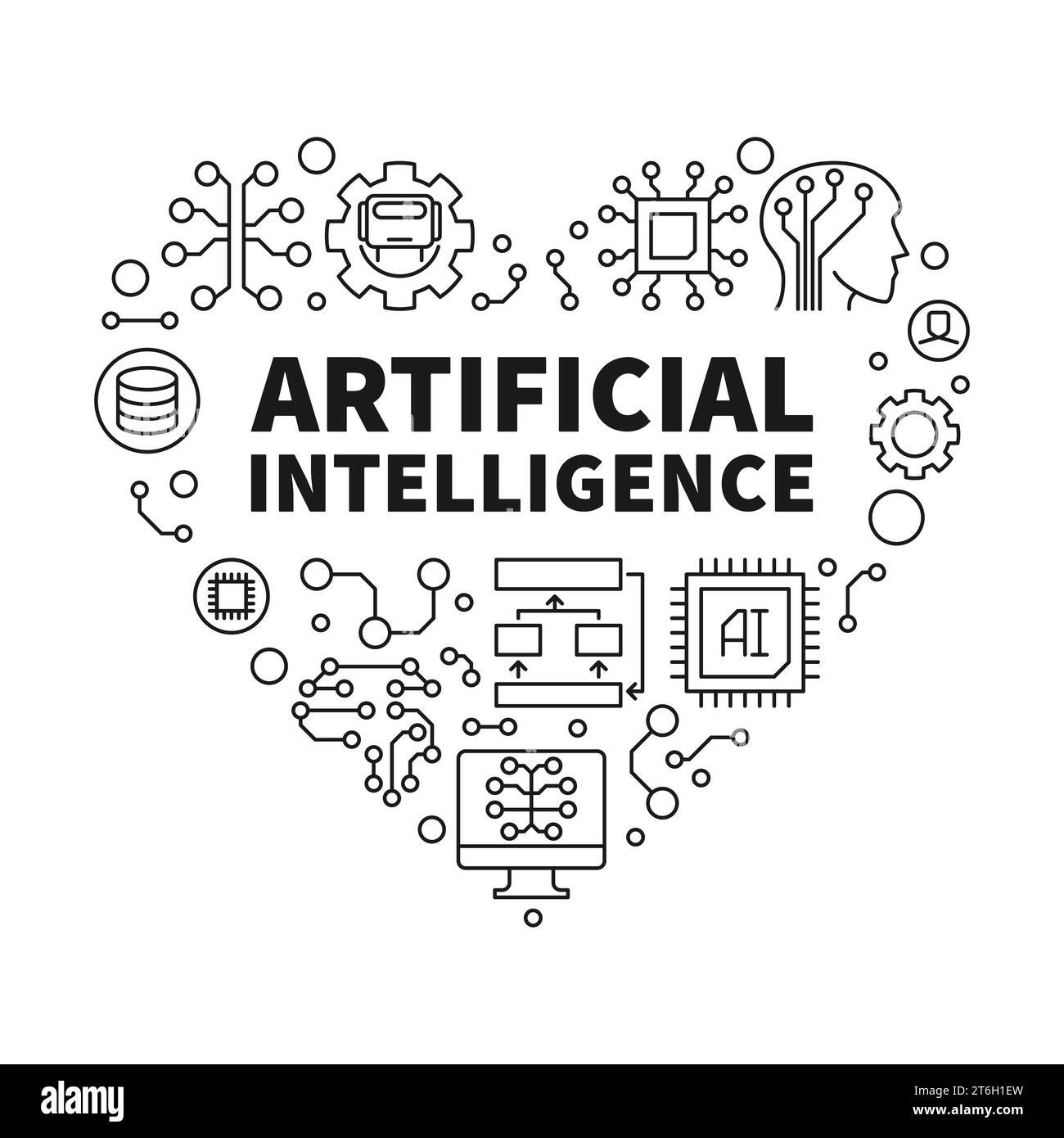 Artificial Intelligence - AI Technology Heart concept thin line minimal ...