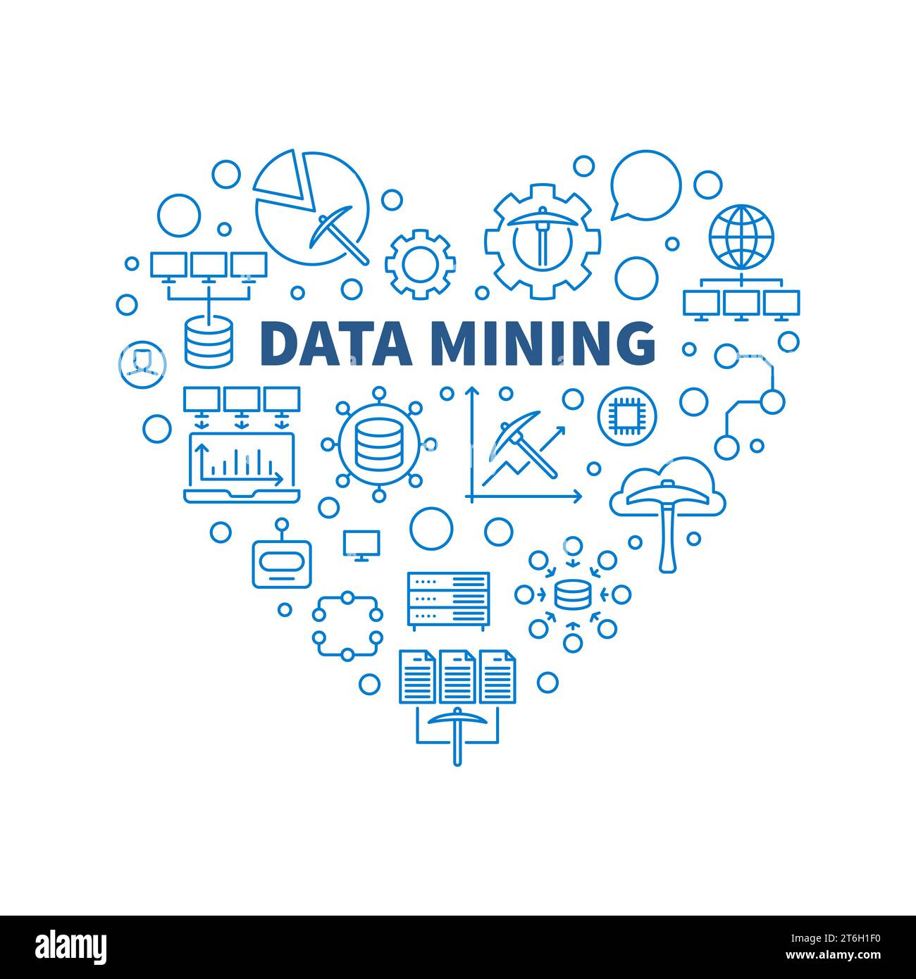 Data Mining heart-shaped blue banner in outline style. Database Systems ...