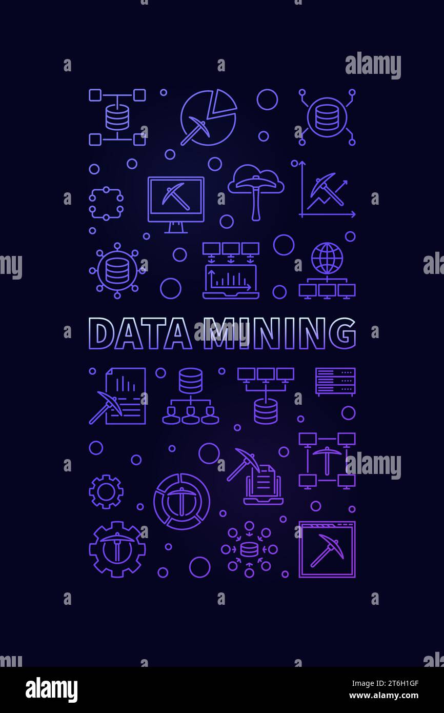 Data Mining Technology concept vector outline vertical colored banner ...