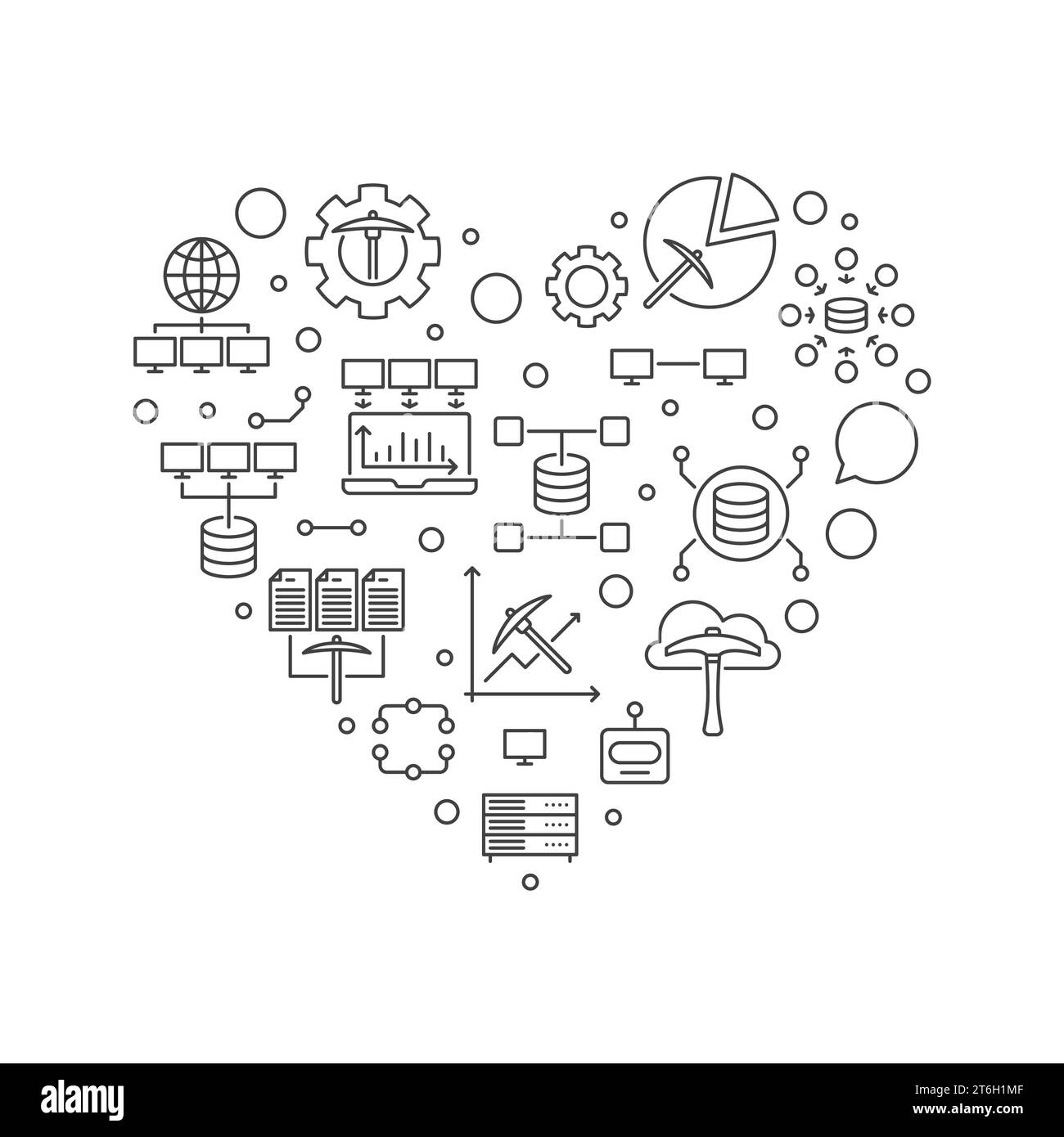 Data Mining Heart Banner In Thin Line Style Database Systems And Analytics Concept Linear