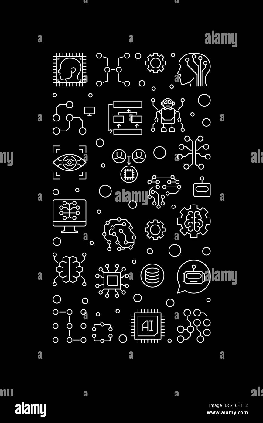 Artificial Intelligence - AI Technology concept dark vertical banner in thin line style Stock ...