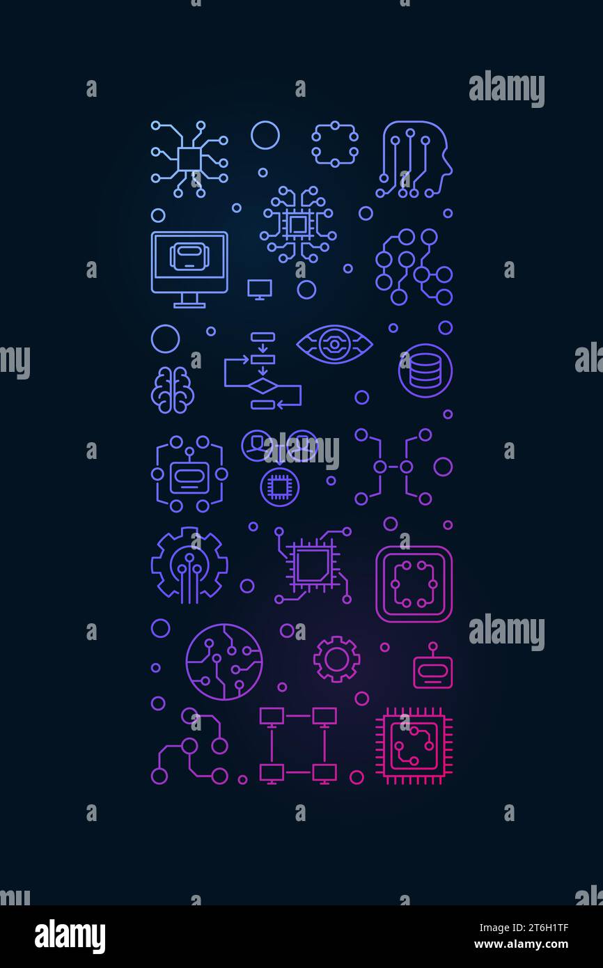 Machine Learning Technology concept vector colored outline vertical ...