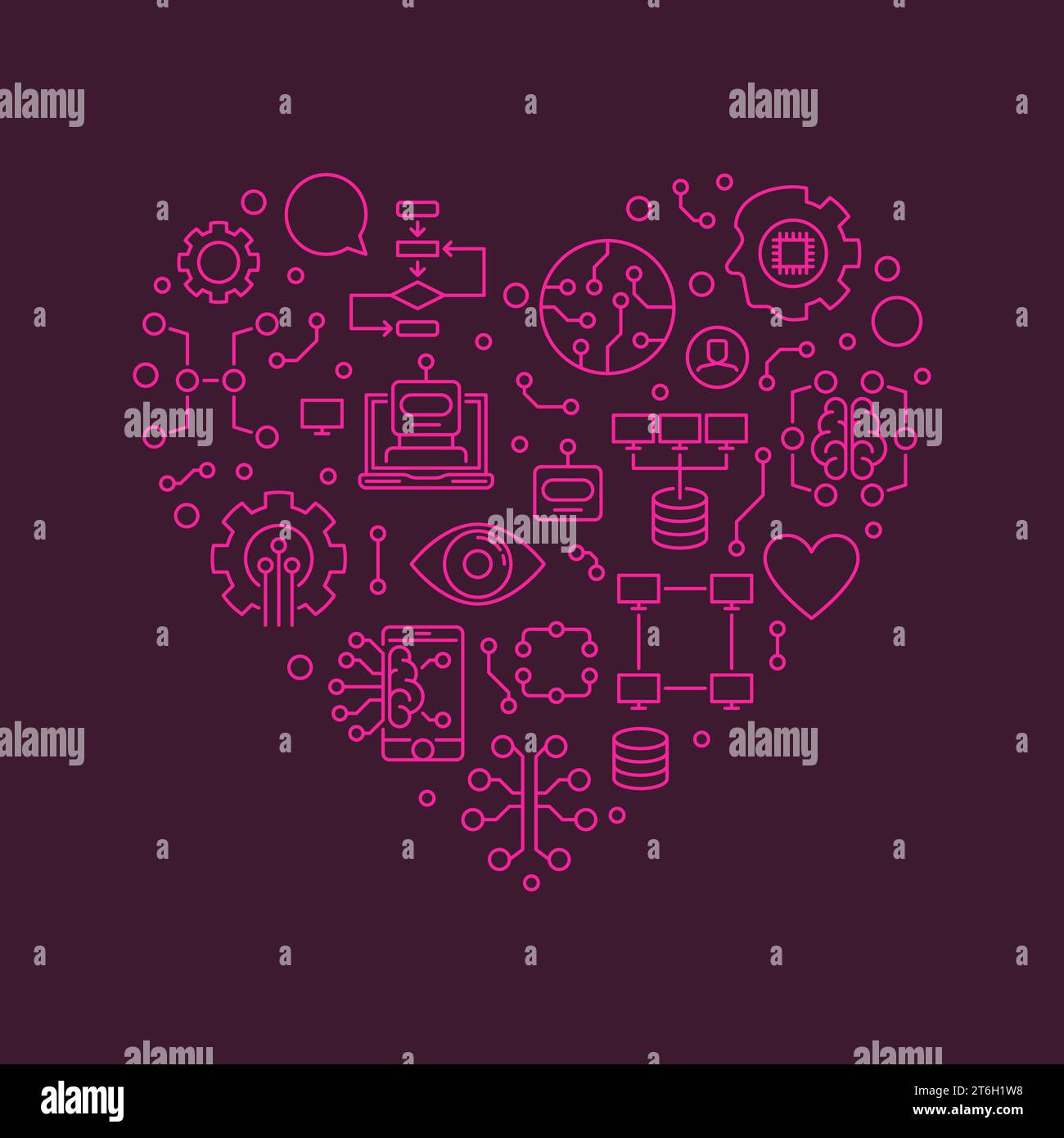 Artificial Intelligence heart-shaped creative thin line banner - AI and ...