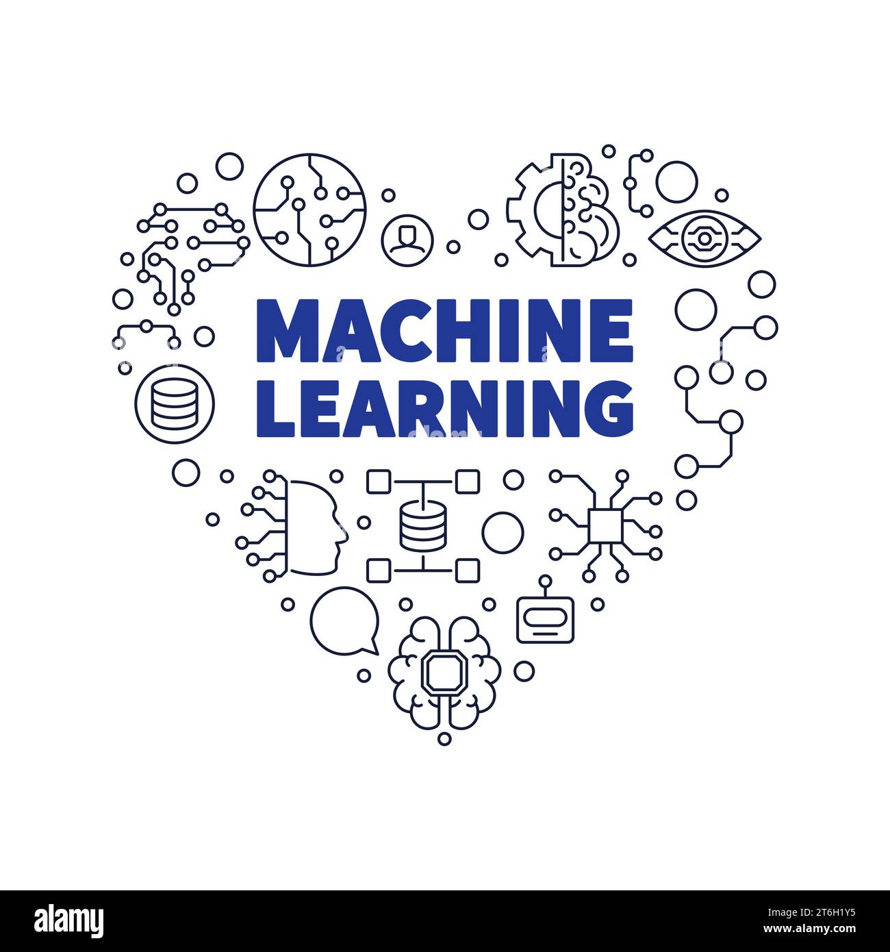 Machine Learning heart banner in outline style. ML Technology concept ...