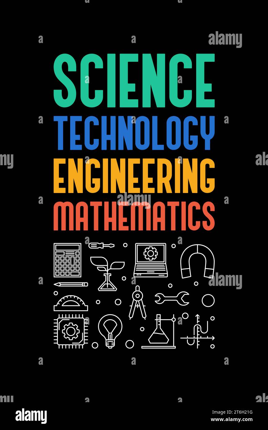 Science, Technology, Engineering and Maths banner. STEM vector outline ...