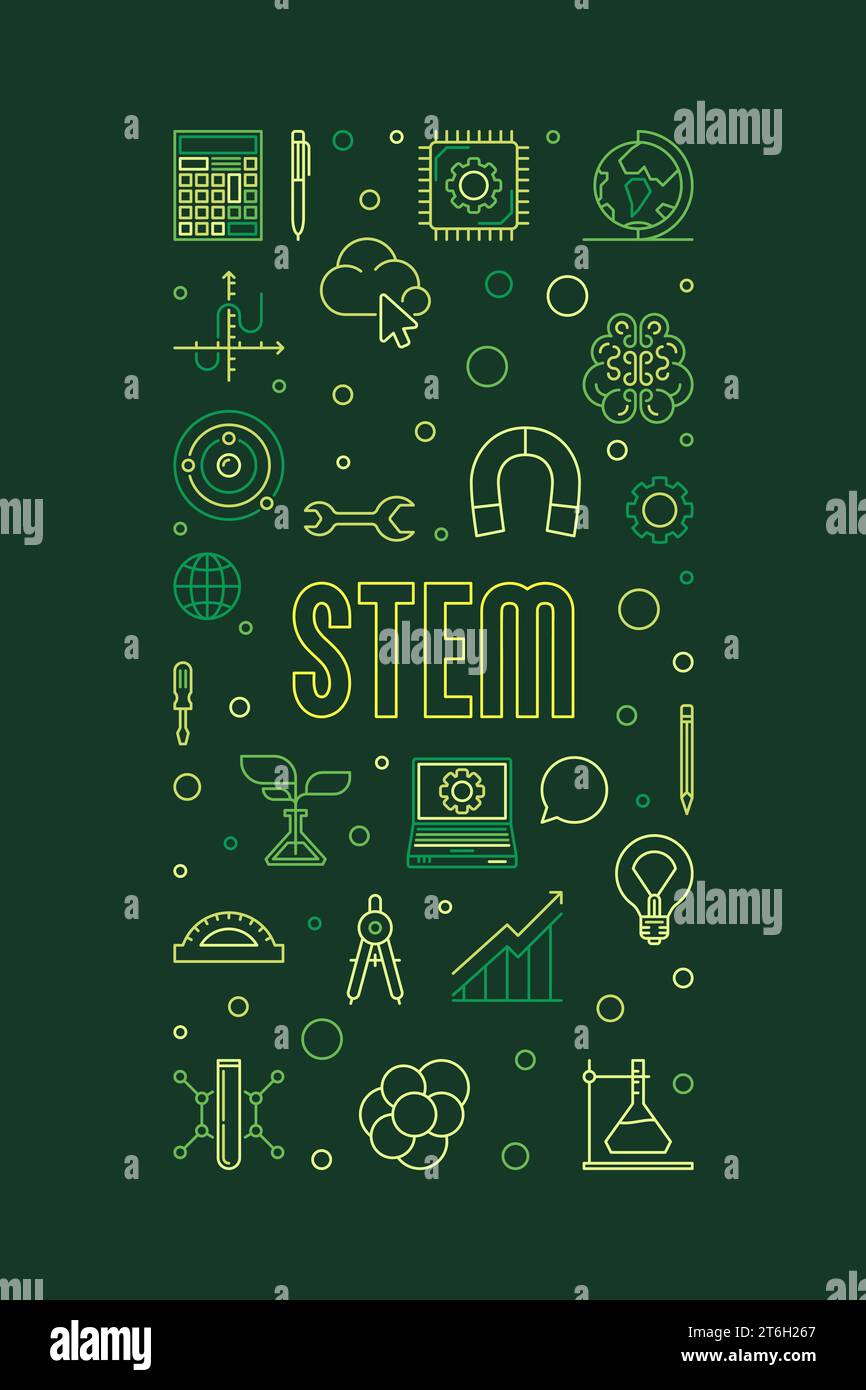 STEM - Science, Technology, Engineering and Math concept vertical green ...