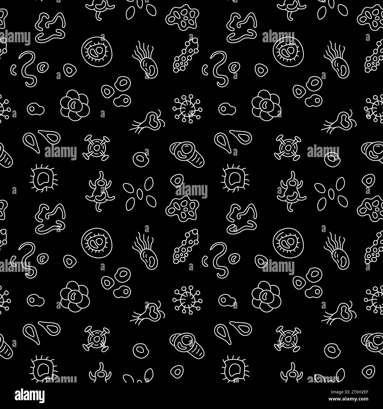 Bacterium and Viruses vector Bioengineering concept thin line dark ...