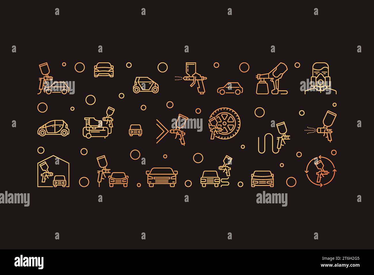 Auto Body Painting with Sprayers vector concept thin line golden ...