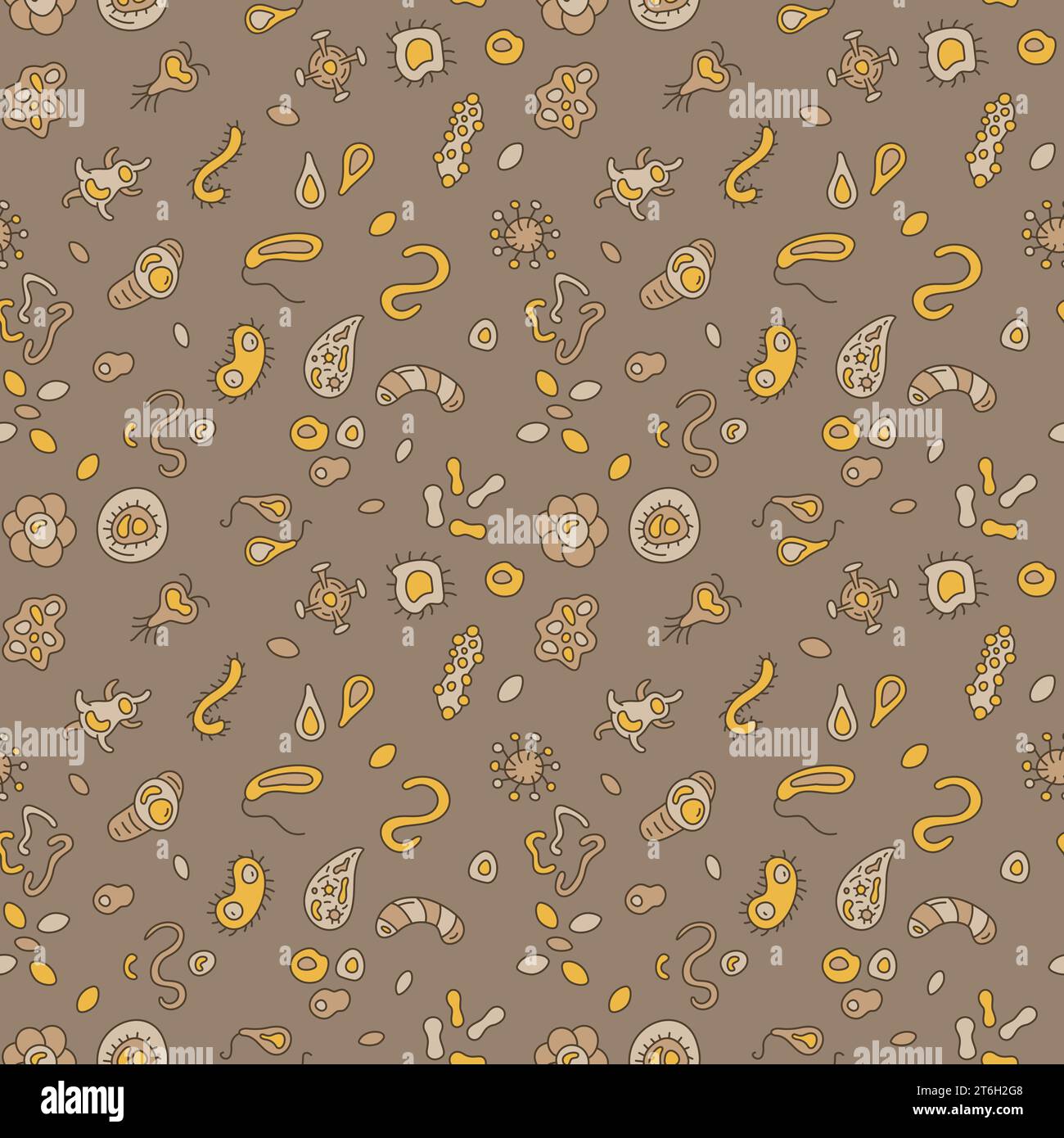 Microbiology vector concept brown creative seamless pattern with ...