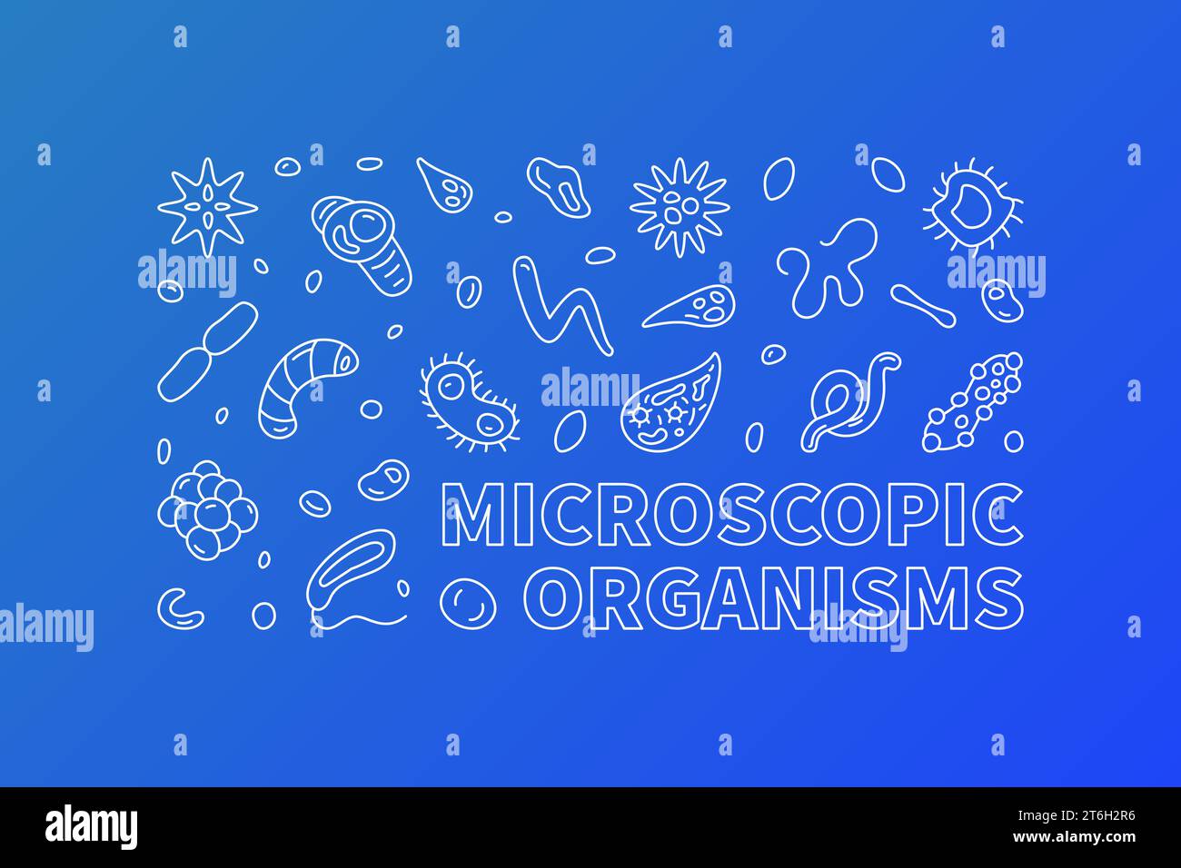 Microscopic Organisms vector Microbiology concept blue outline ...