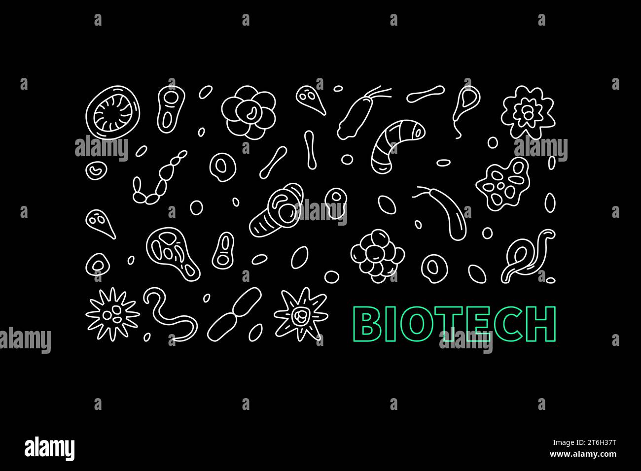 Biotech concept outline vector horizontal dark banner - Biotechnology ...