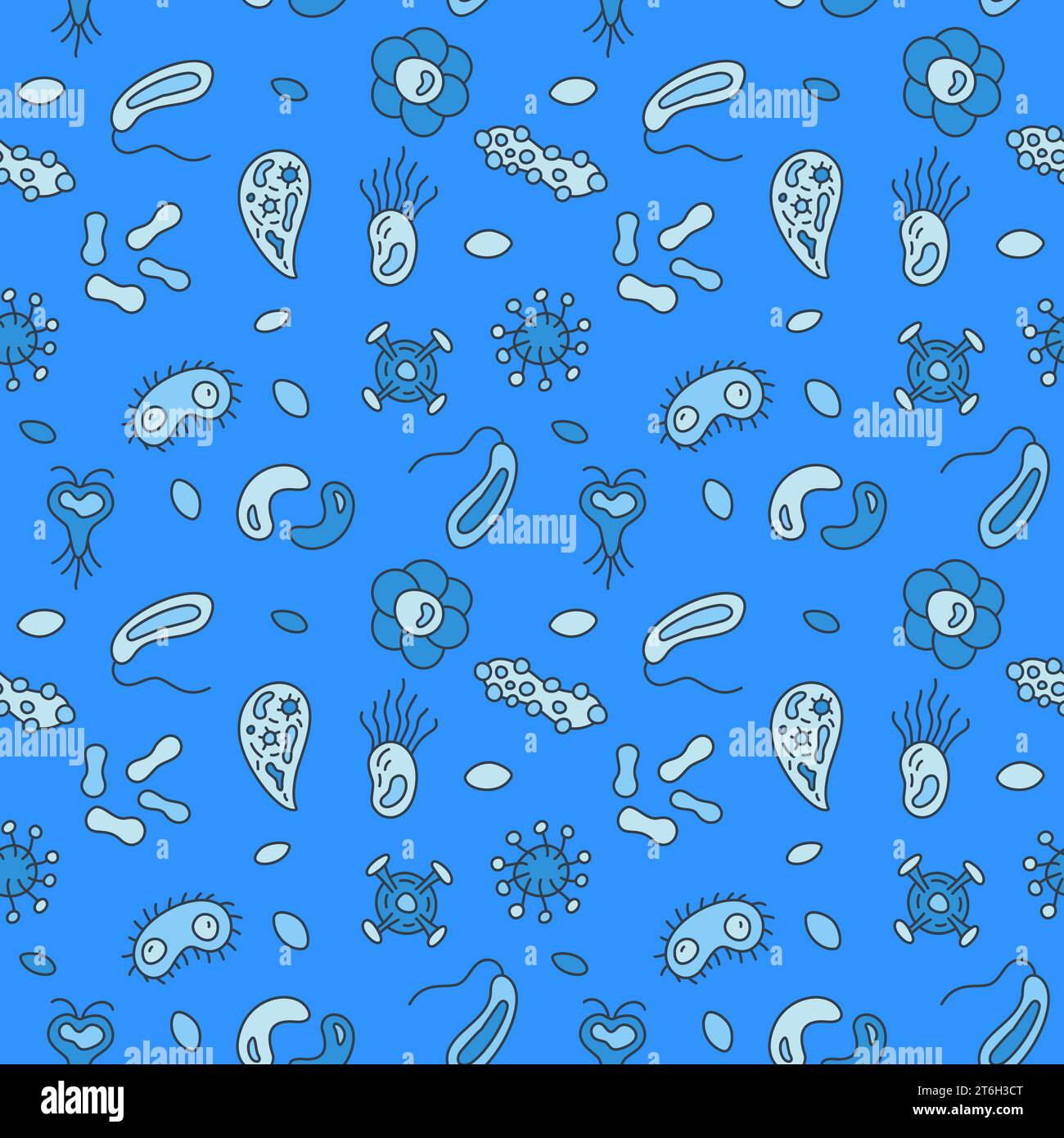 Microorganisms Bio Engineering vector concept blue seamless pattern ...
