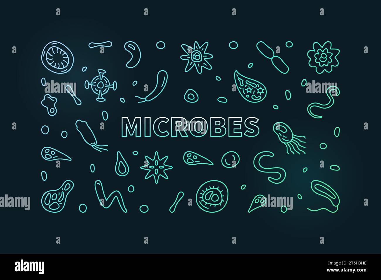 Microbes vector Science concept outline colorful horizontal banner or ...