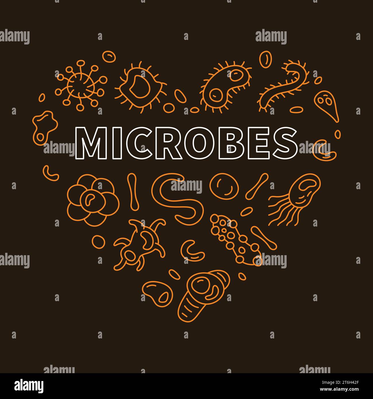 Microbes Heart vector Science concept thin line heart-shaped banner or ...