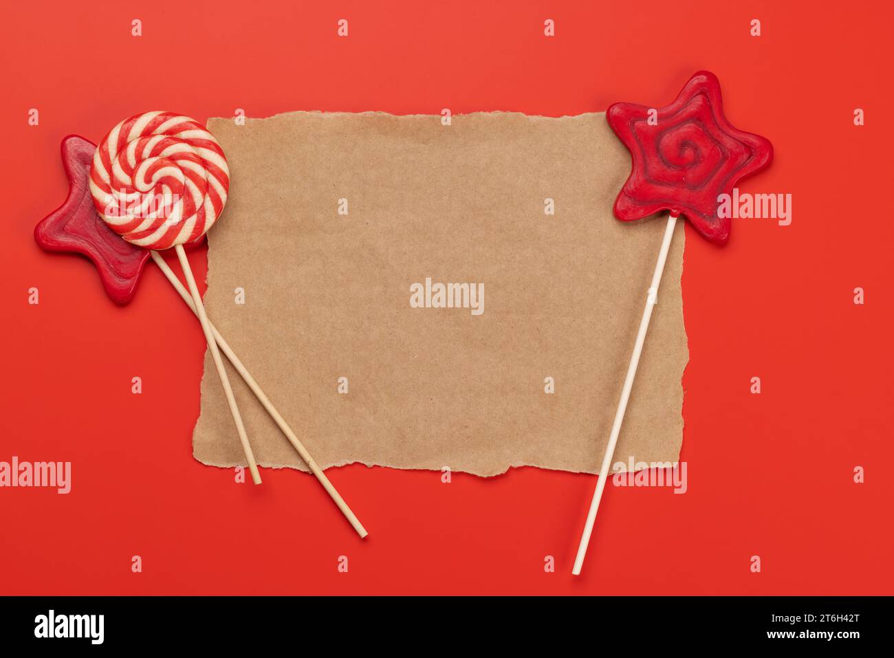 Candy sweets and blank greeting card for your greetings. Flat lay Stock ...