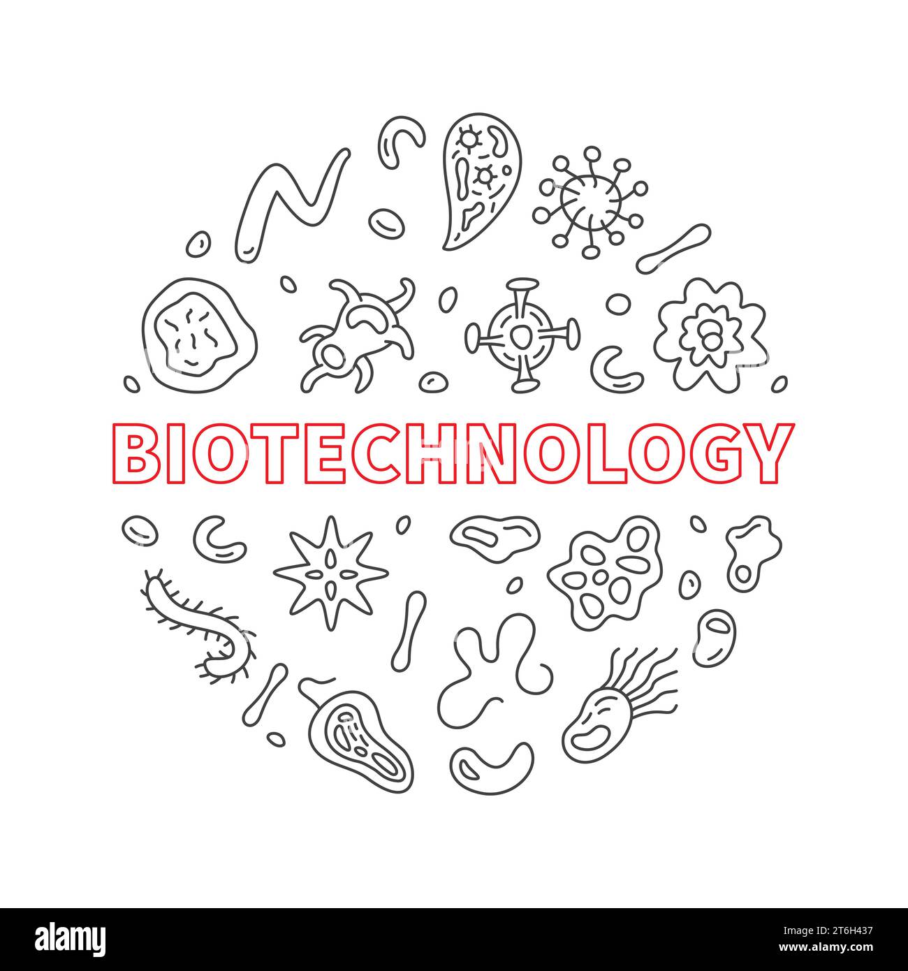 Biotechnology Science concept outline vector round banner or ...