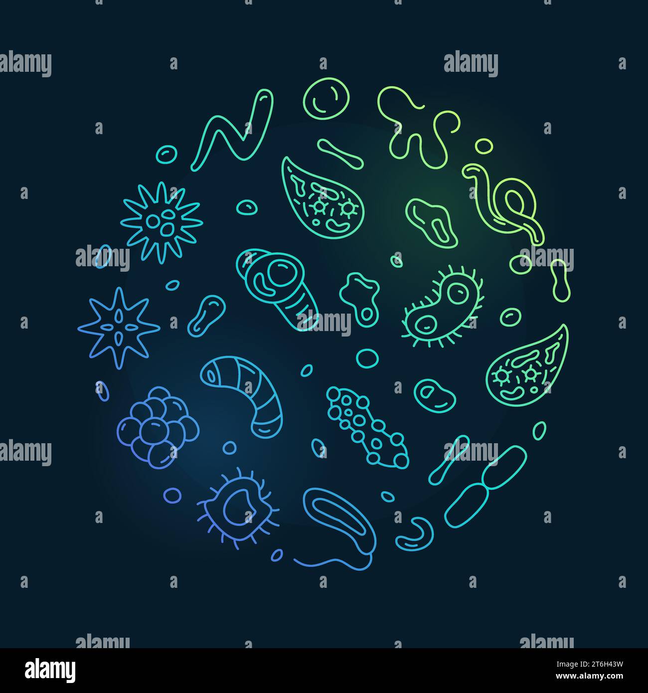 Microscopic Organisms vector Microbiology concept thin line colored ...