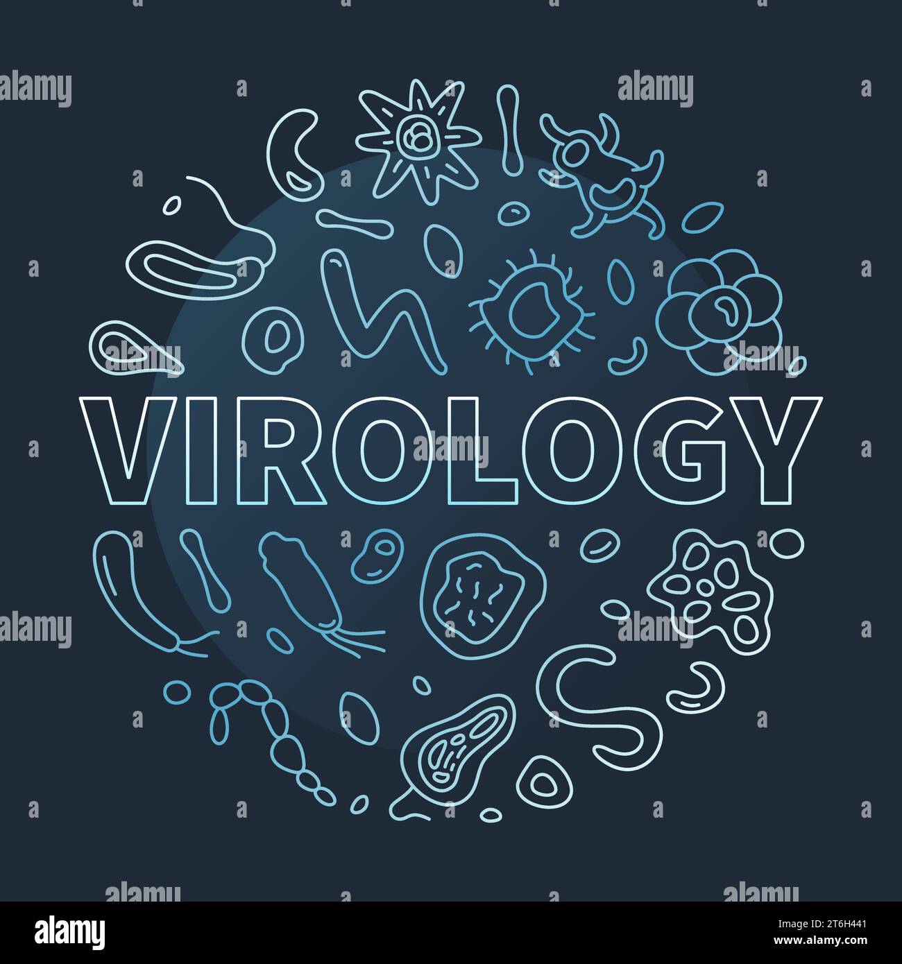 Virology vector Micro Biology and Virus concept outline blue ...