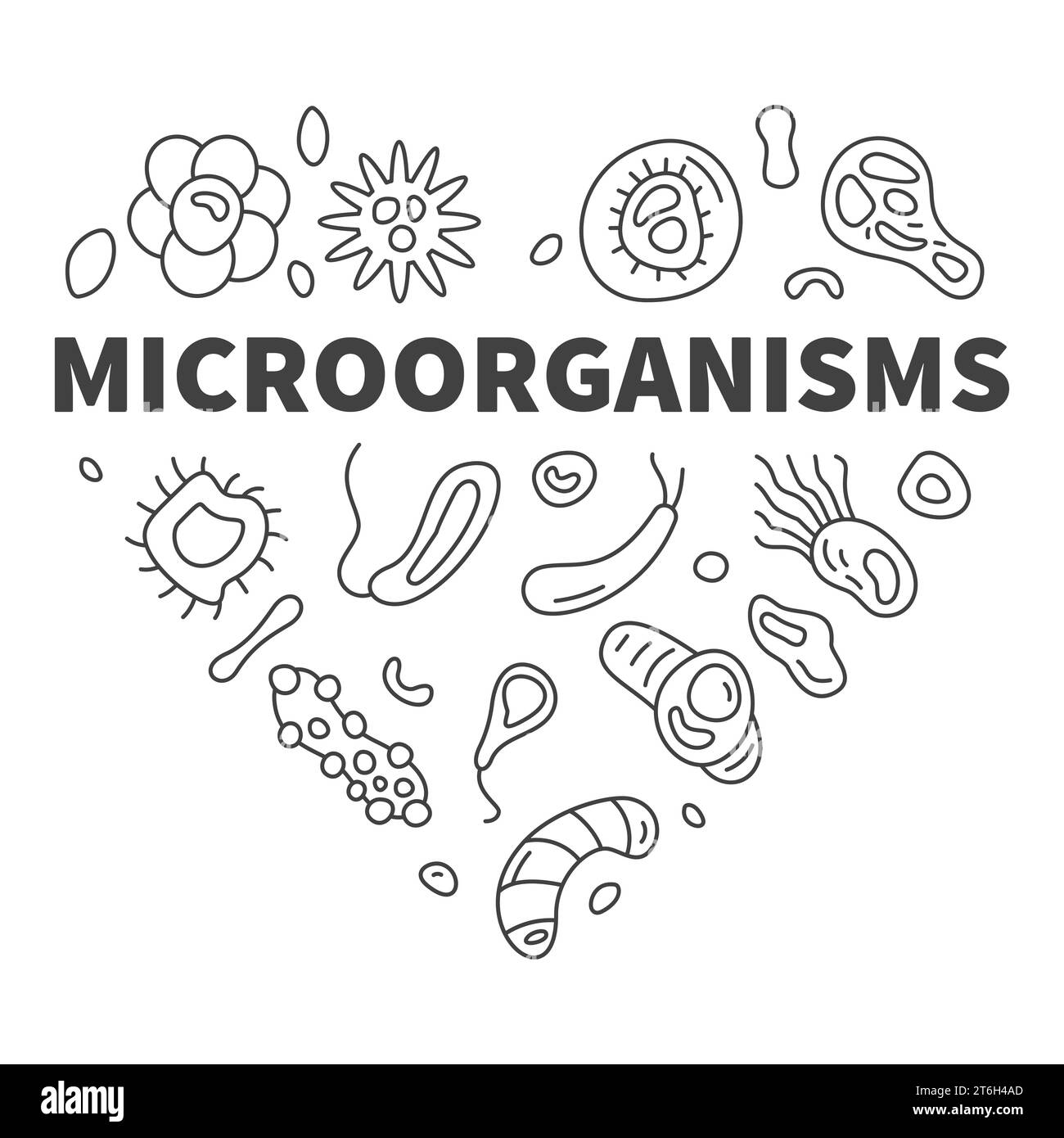 Microorganisms vector Micro Organisms concept line heart shaped banner ...