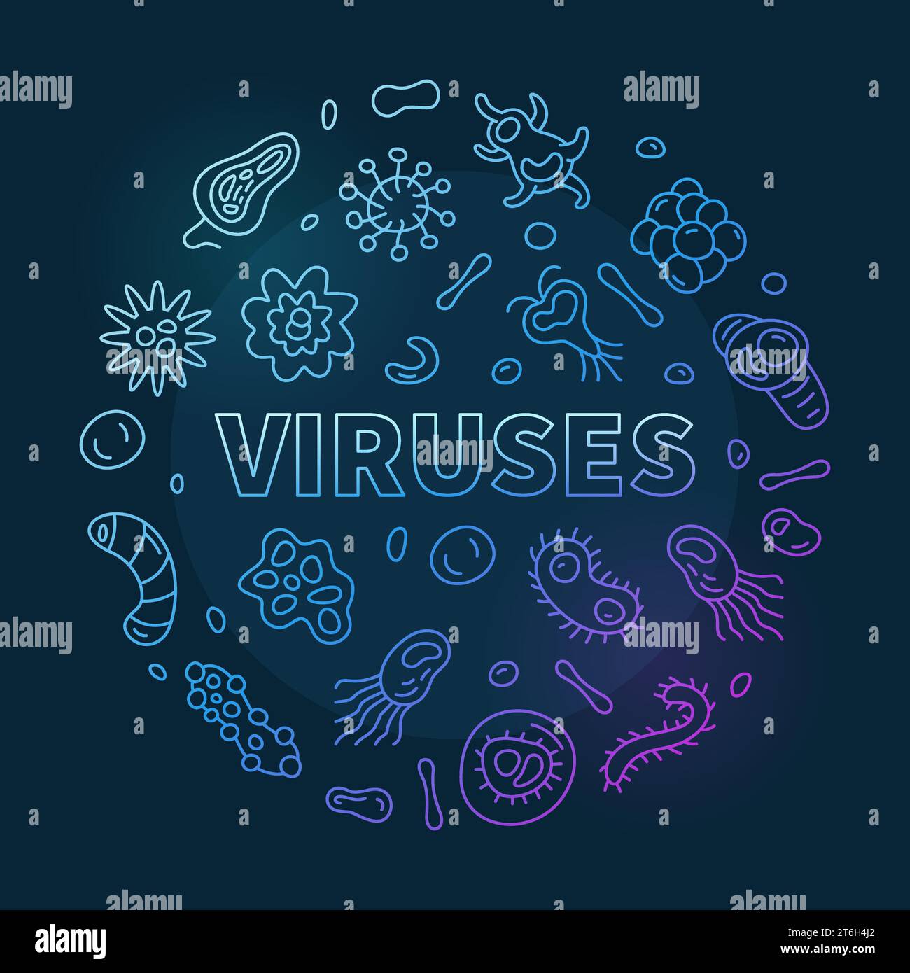 Viruses concept outline blue round banner made with virus outline signs ...