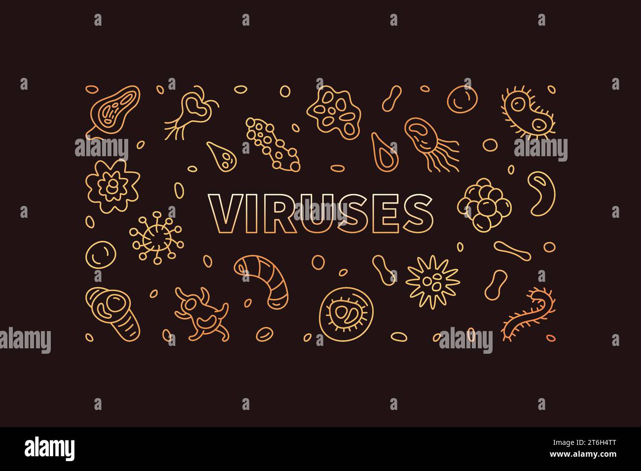 Viruses concept outline golden horizontal banner made with virus ...