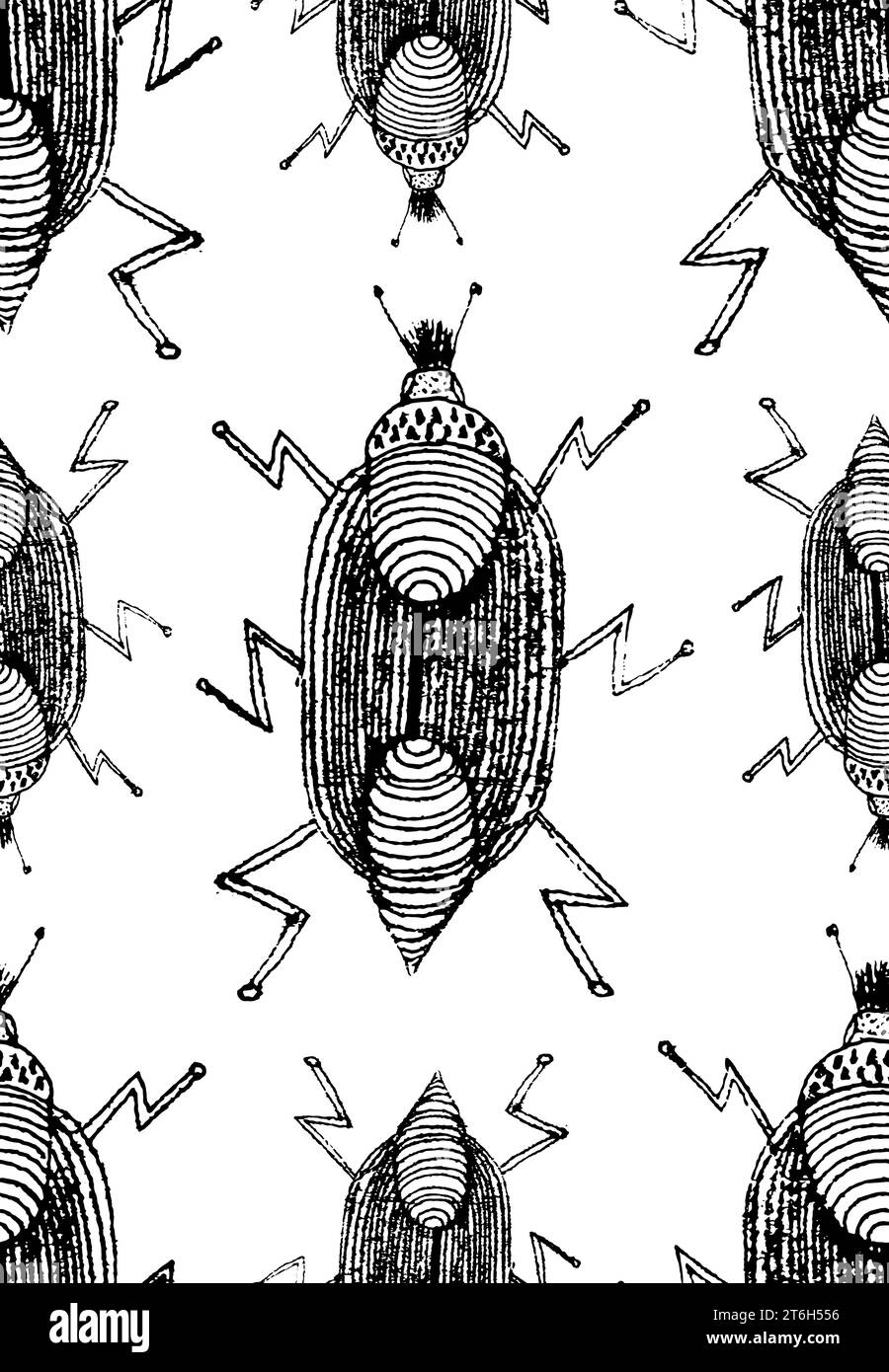 Bug. Vector hand drawn sketch illustration. Sloppy doodle grunge style. Seamless pattern Stock ...