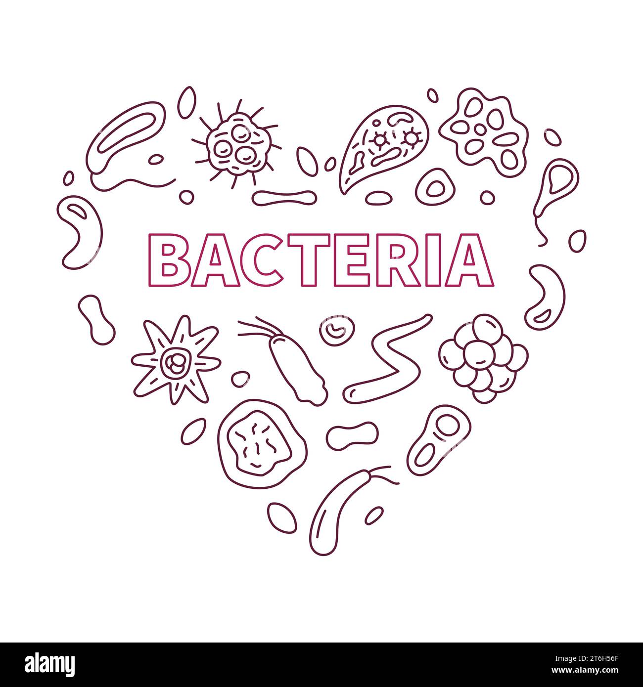 Bacteria concept outline vector heart shaped banner with microbes ...