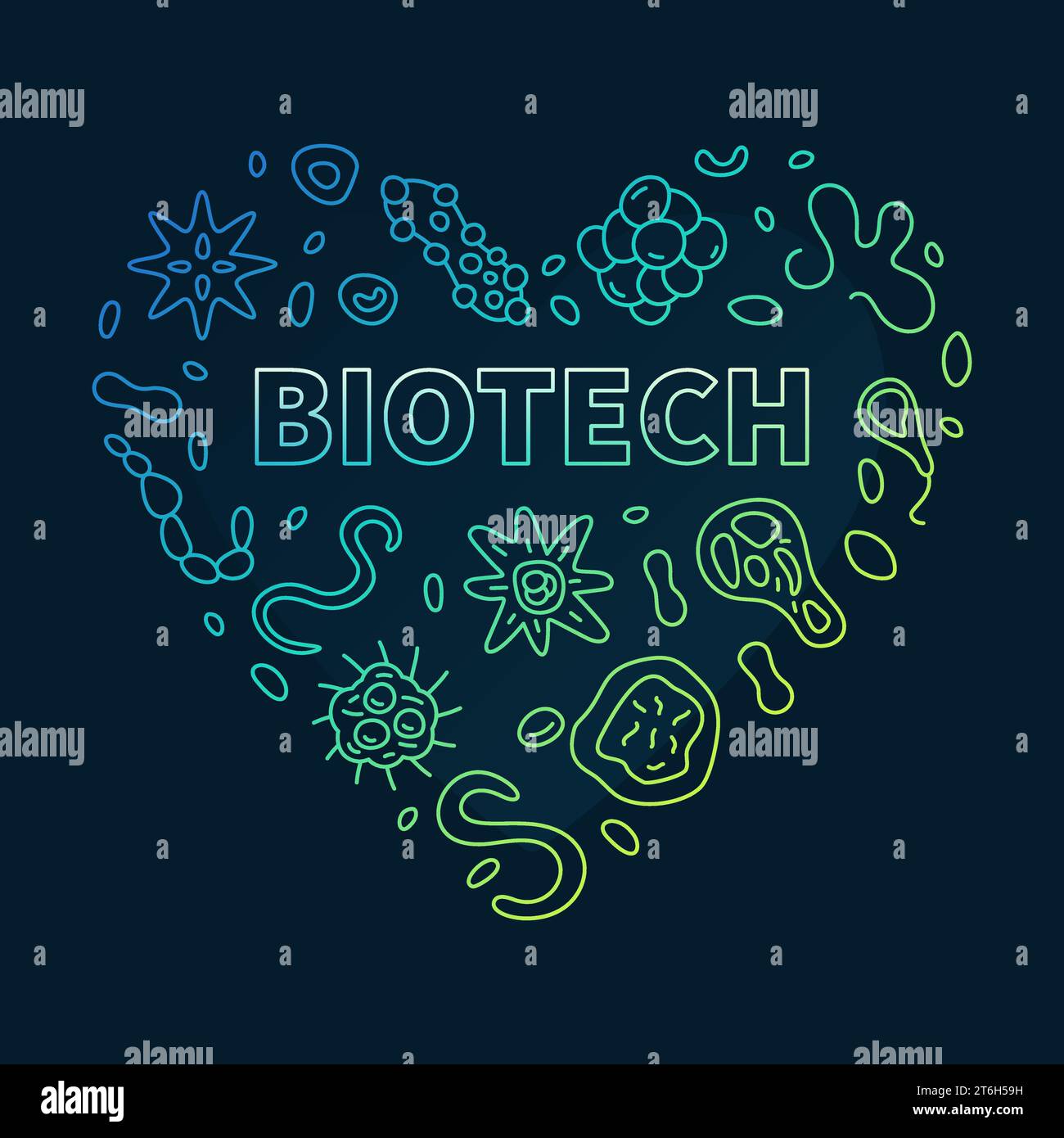 Biotech Heart concept thin line vector colored banner - Biotechnology ...