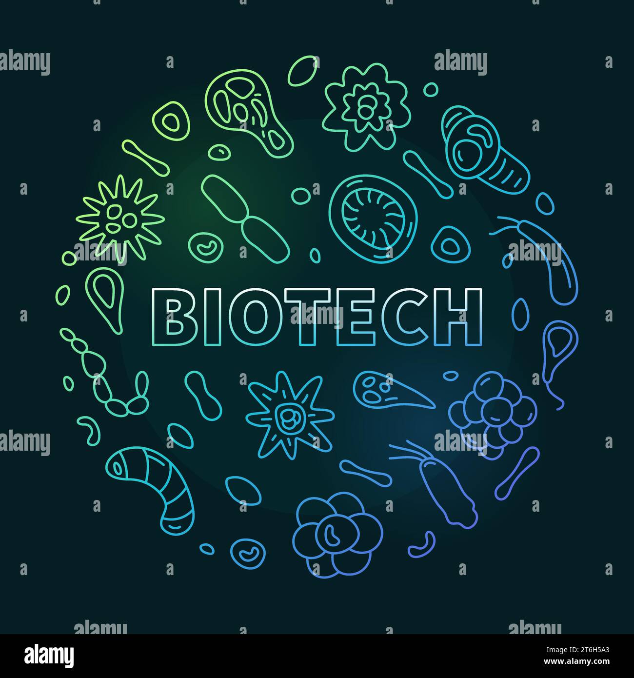 Biotech concept thin line vector round colorful banner - Biotechnology ...