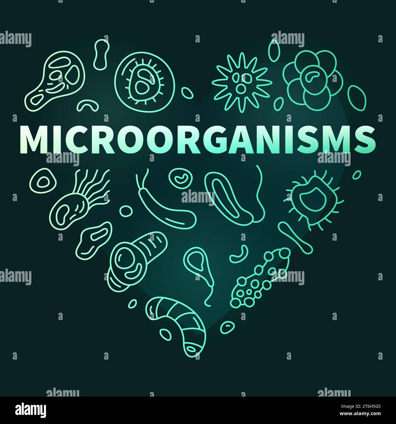 Microorganisms vector Micro Organisms concept outline green heart ...